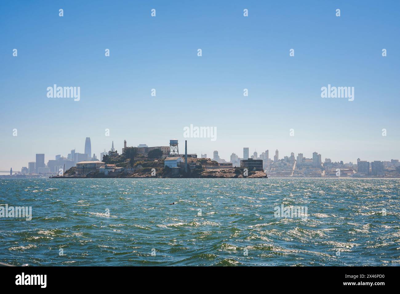Clear Day View of Alcatraz Island with San Francisco Skyline Stock ...