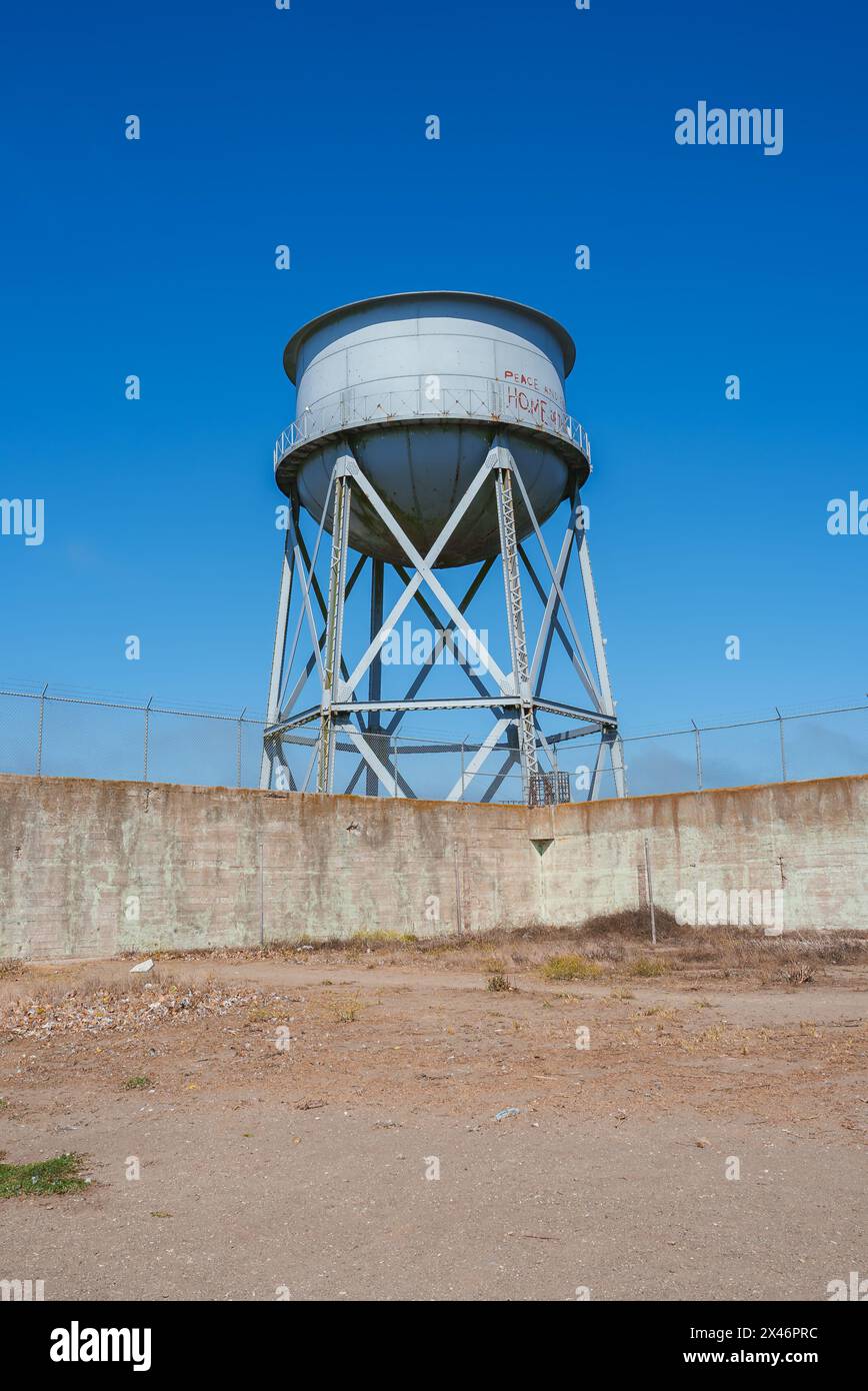 Tall White Water Tower on Alcatraz Island, San Francisco Stock Photo ...