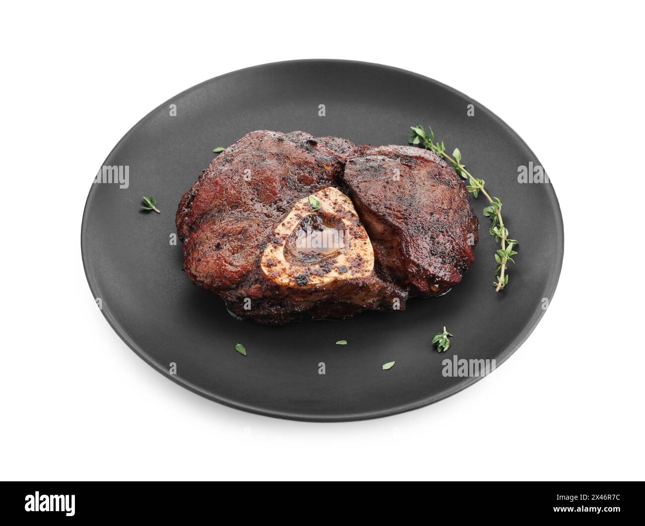 Delicious grilled beef meat with thyme isolated on white Stock Photo ...