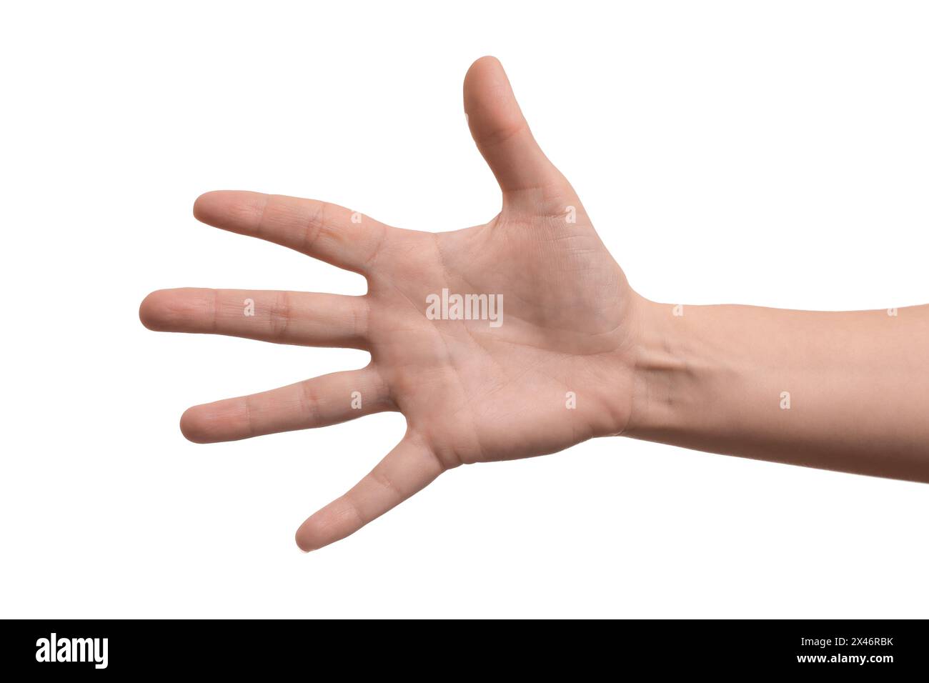 Woman showing hand on white background, closeup Stock Photo - Alamy