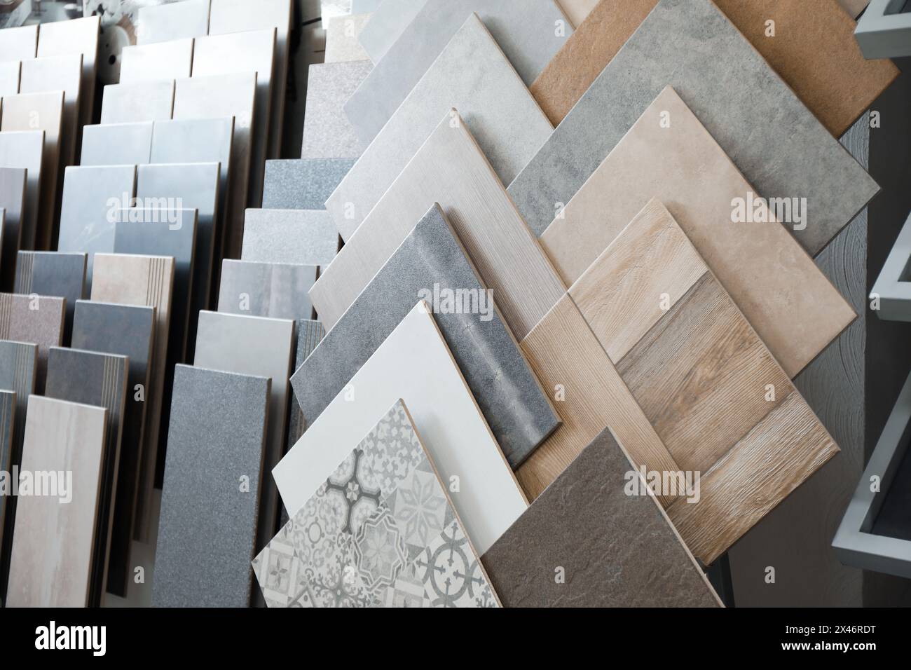 Many samples of tiles on display in store Stock Photo - Alamy