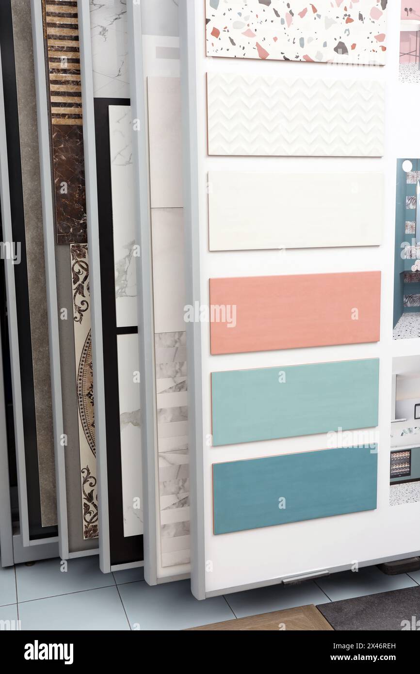 Samples of tile colors display in store Stock Photo - Alamy