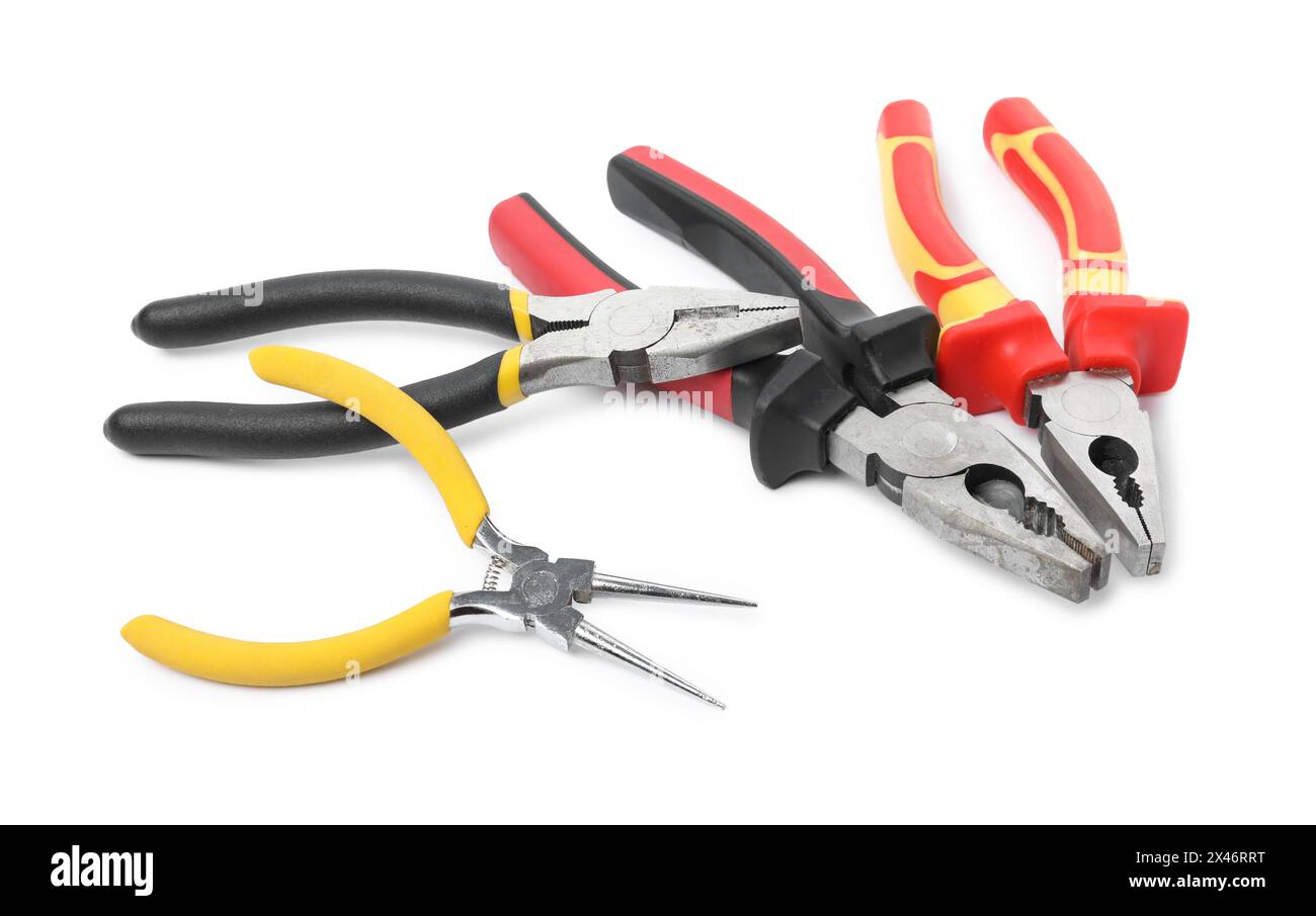 Group of different pliers isolated on white Stock Photo - Alamy