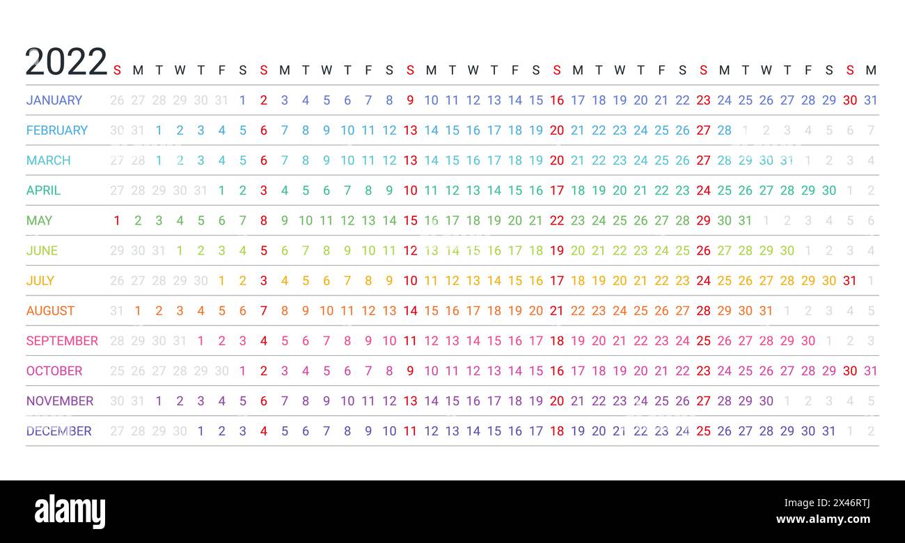 Linear 2022 calendar. Planner template. Yearly horizontal calender ... Linear 2022 calendar. Planner template. Yearly horizontal calender ...