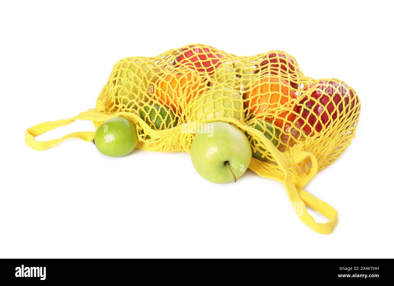 String bag with fresh fruits isolated on white Stock Photo - Alamy