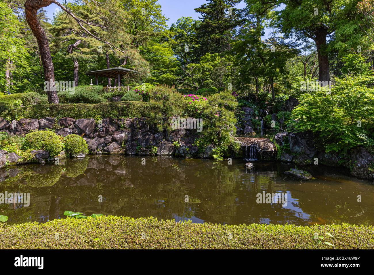 Omiya Park Japanese Garden - the garden surrounds the gourd pond, which ...