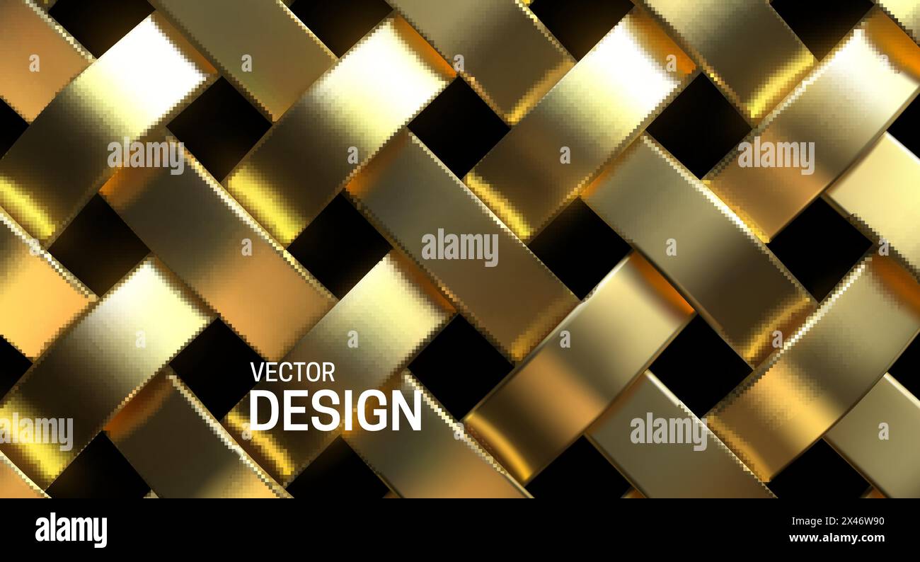 Golden wicker pattern. Vector 3d realistic illustration. Luxury woven ...