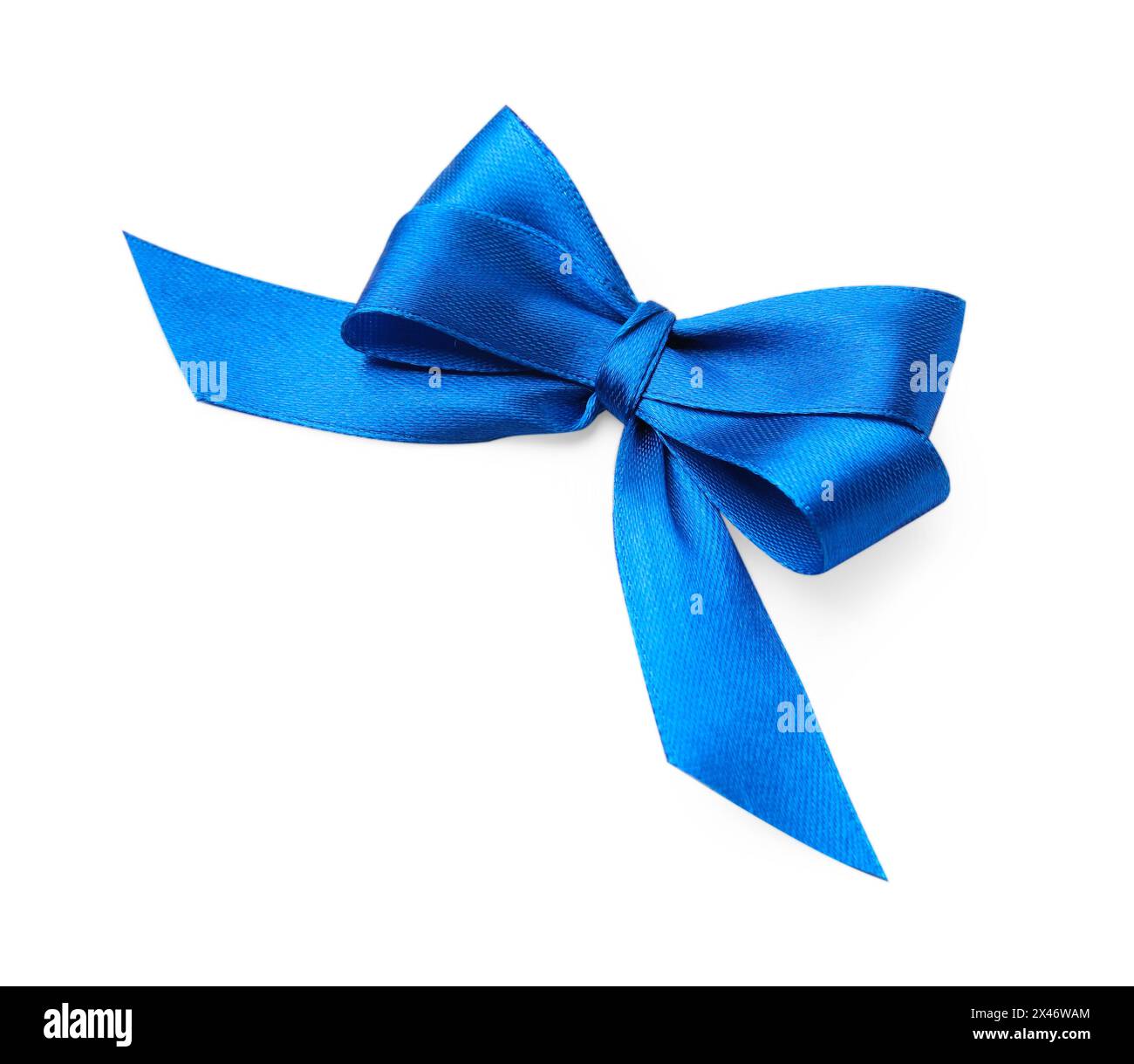 Blue satin ribbon bow on white background Stock Photo - Alamy