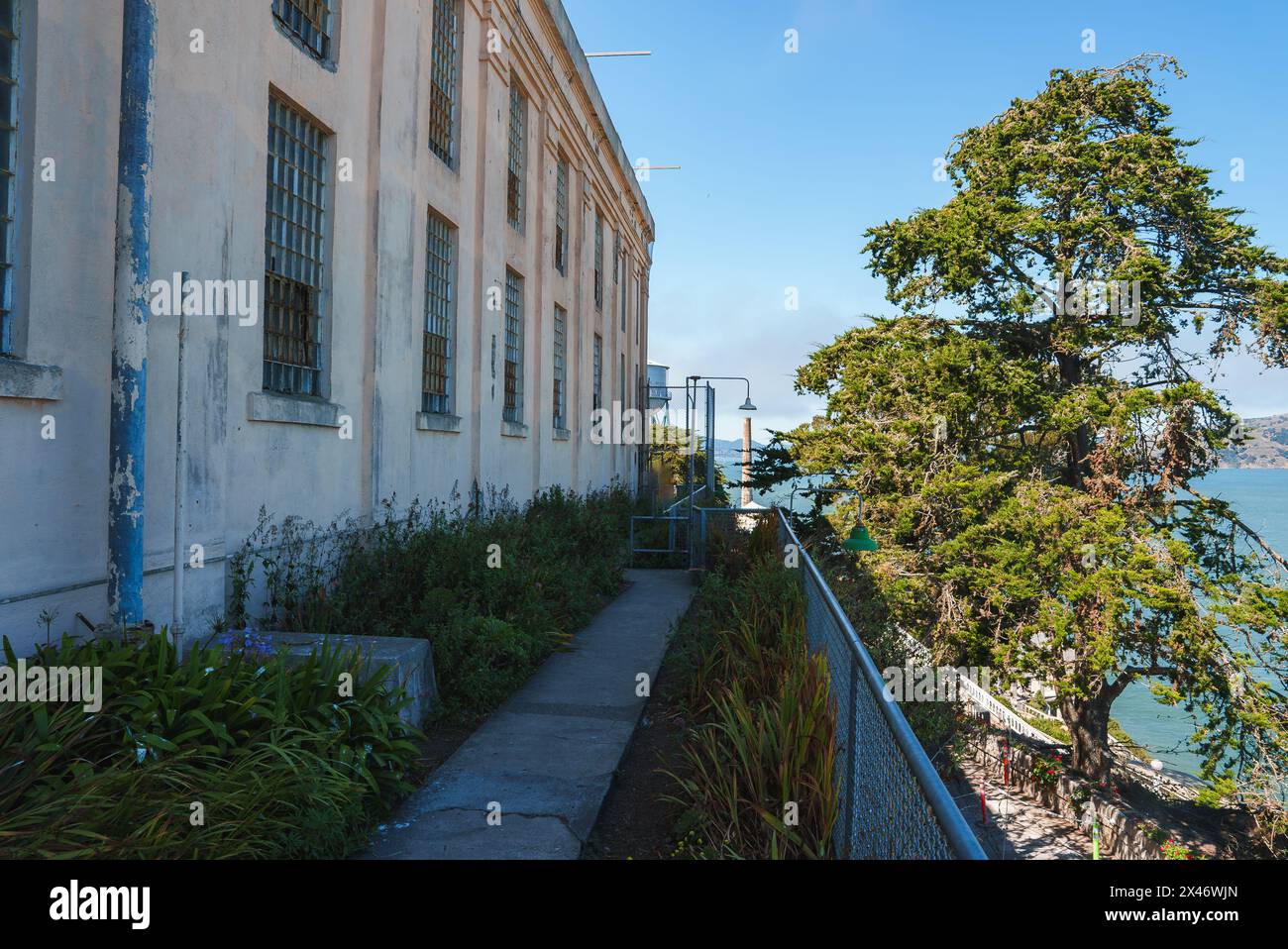 Alcatraz Prison Building, Pathway with Fence, San Francisco, USA Stock ...