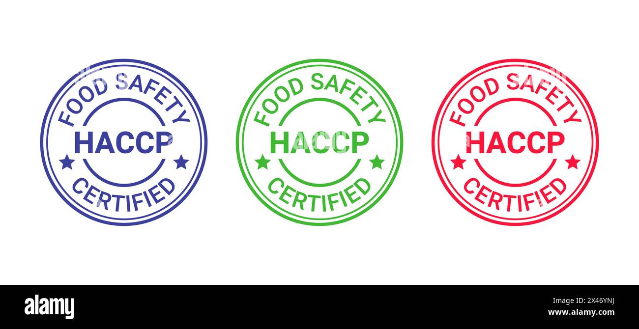 HACCP certified stamp. Hazard analysis and Critical Control Points round emblem. Food safety ...