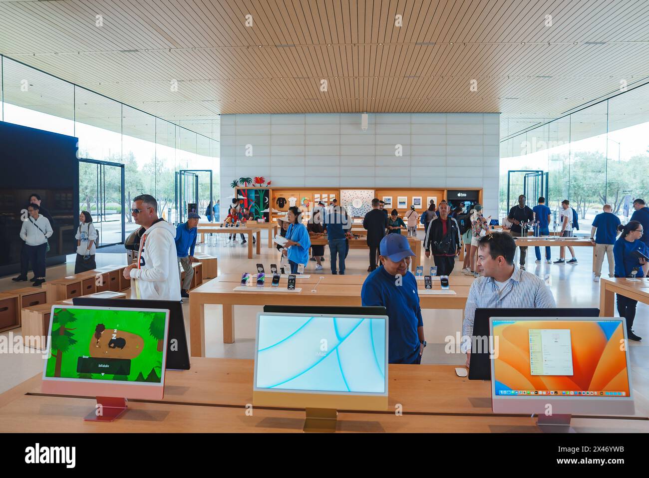Apple Store interior with modern design in Mountain View, CA Stock ...