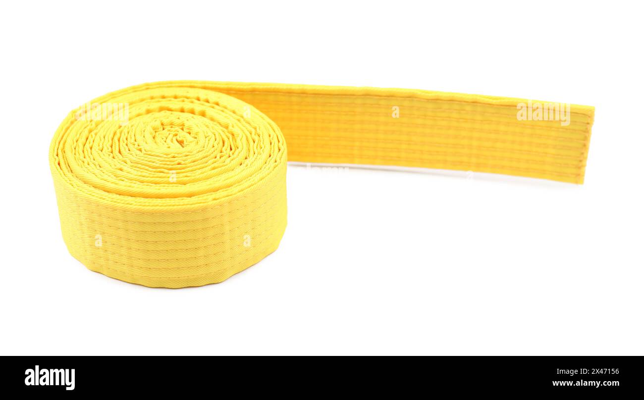 Yellow karate belt isolated on white. Martial arts uniform Stock Photo ...