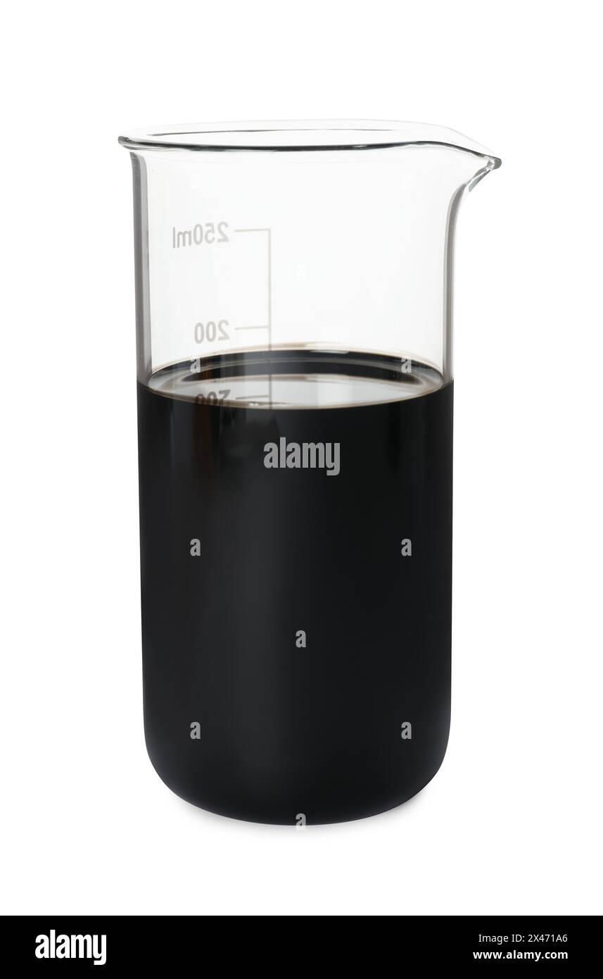 Beaker with black crude oil isolated on white Stock Photo - Alamy