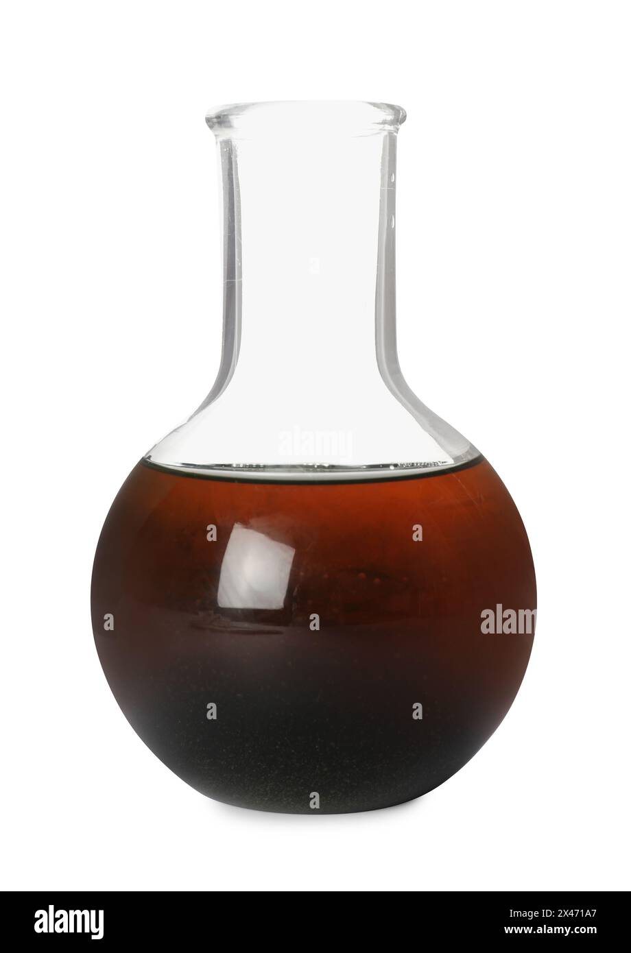 Flask with brown crude oil isolated on white Stock Photo - Alamy