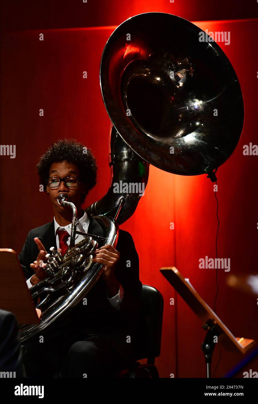 Damascus, Syria. 30th Apr, 2024. A musician performs during a ...