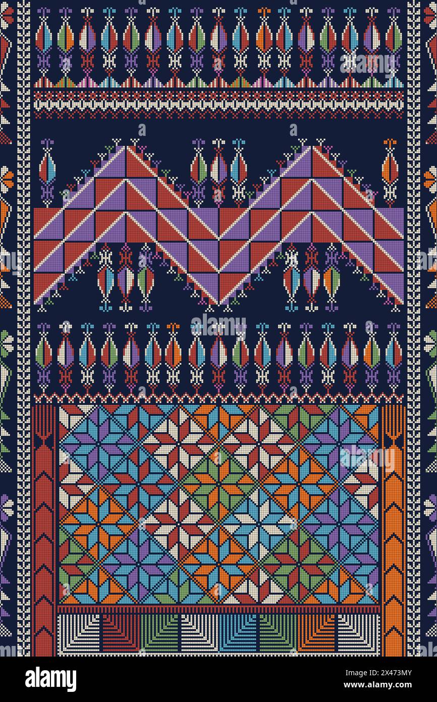 Traditional Palestinian Tatreez, seamless pattern vector template Stock ...