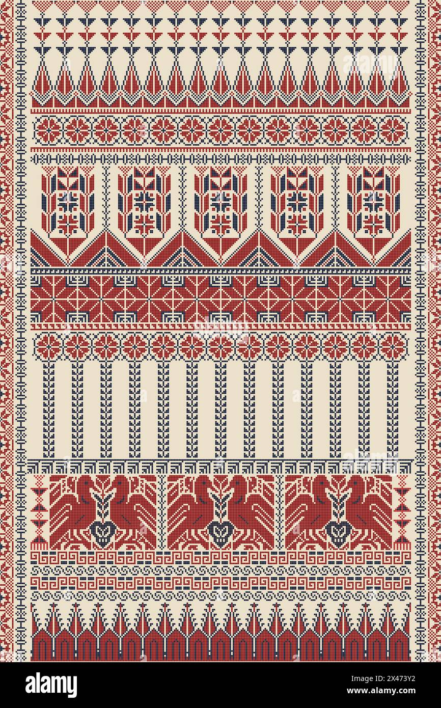 Traditional Palestinian Tatreez, seamless pattern vector template Stock ...