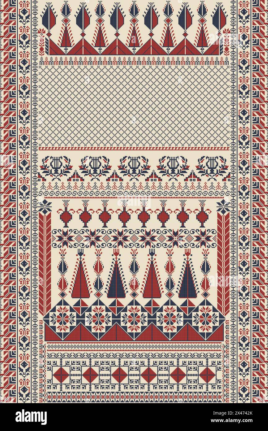 Traditional Palestinian Tatreez, seamless pattern vector template Stock ...