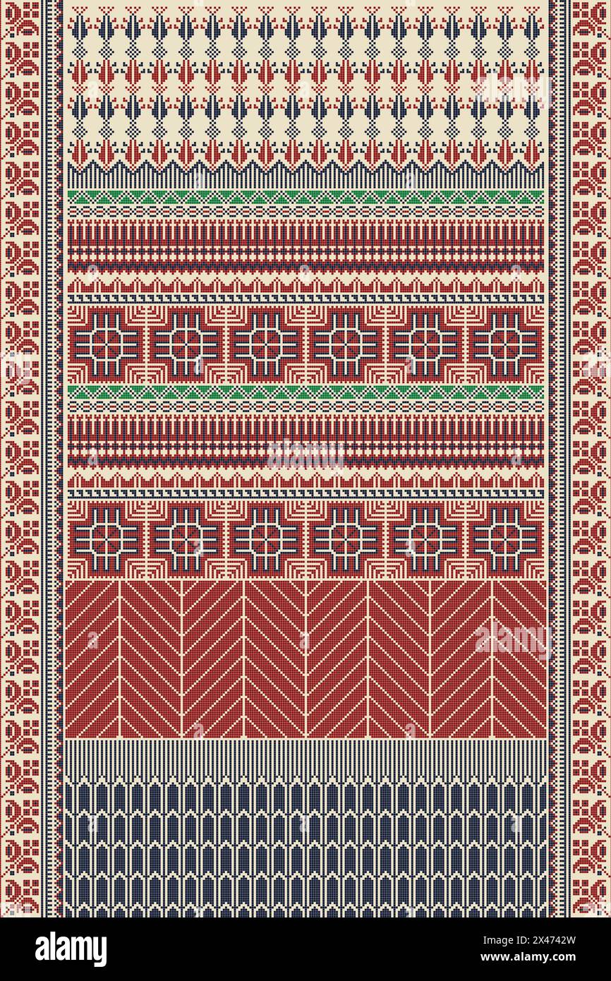 Traditional Palestinian Tatreez, seamless pattern vector template Stock ...