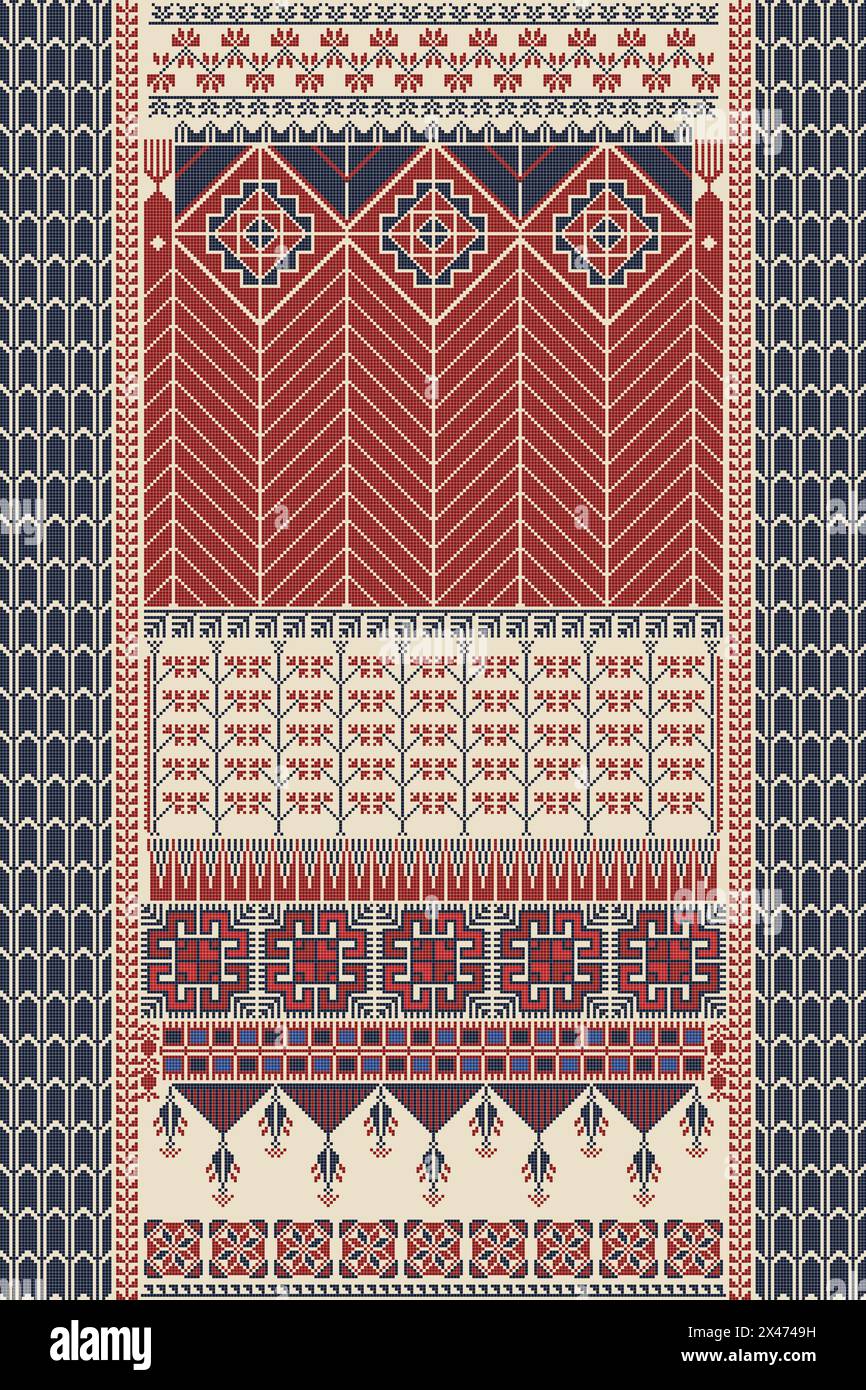 Traditional Palestinian Tatreez, seamless pattern vector template Stock ...