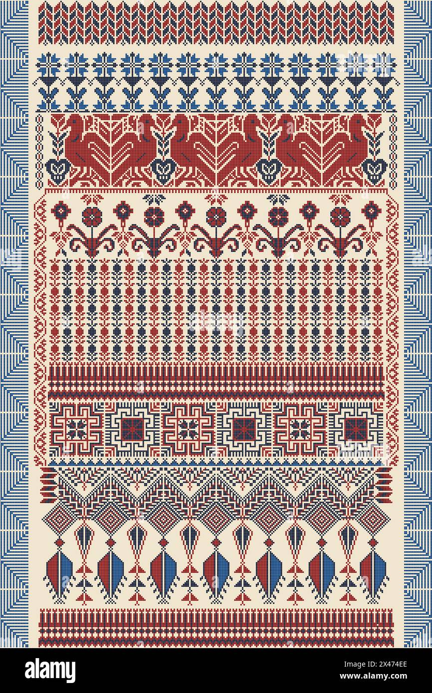 Traditional Palestinian Tatreez, seamless pattern vector template Stock ...