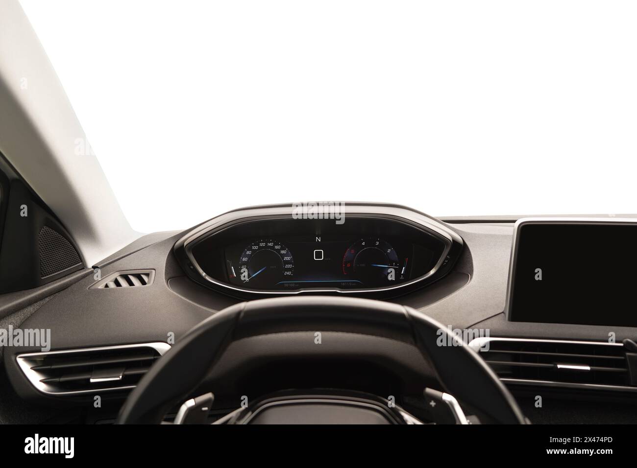 Speedometer, tachometer and steering wheel inside car Stock Photo - Alamy