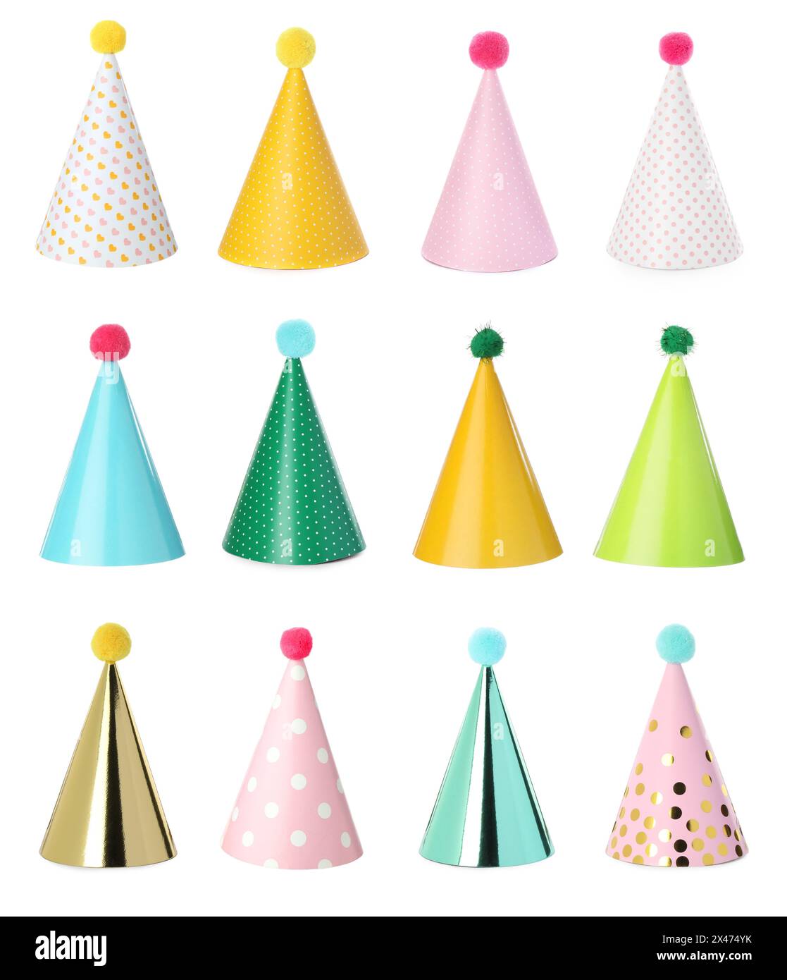 Colorful party hats isolated on white, set Stock Photo - Alamy