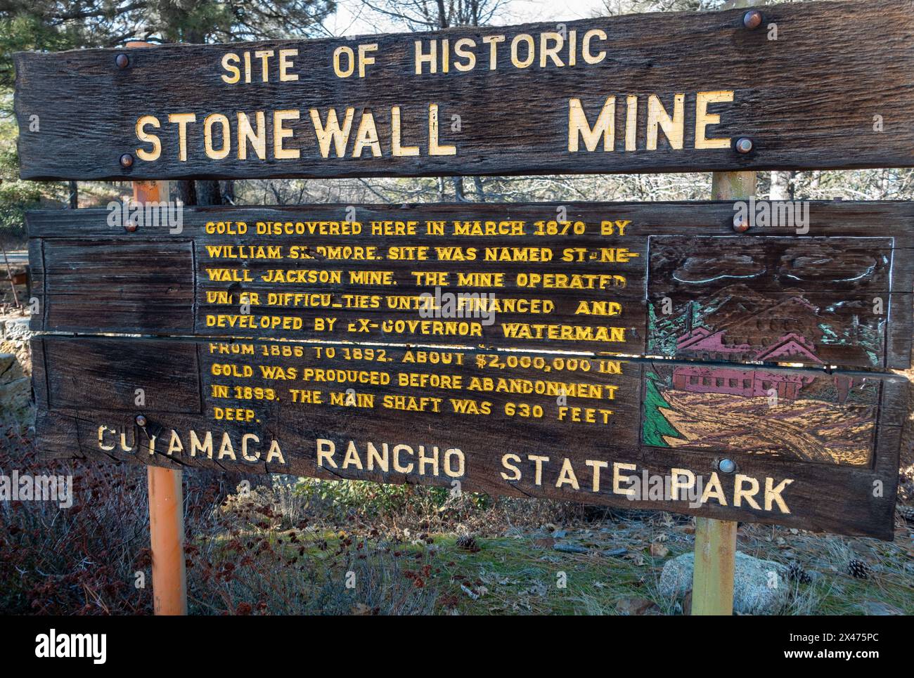 Wooden Board Post Sign Information Text at Entrance to Historic ...