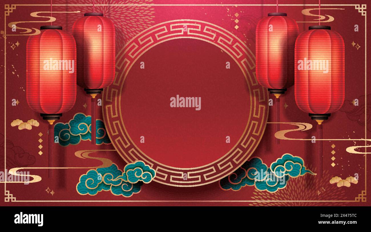 Beautiful Chinese spring festival background with red lanterns and ...