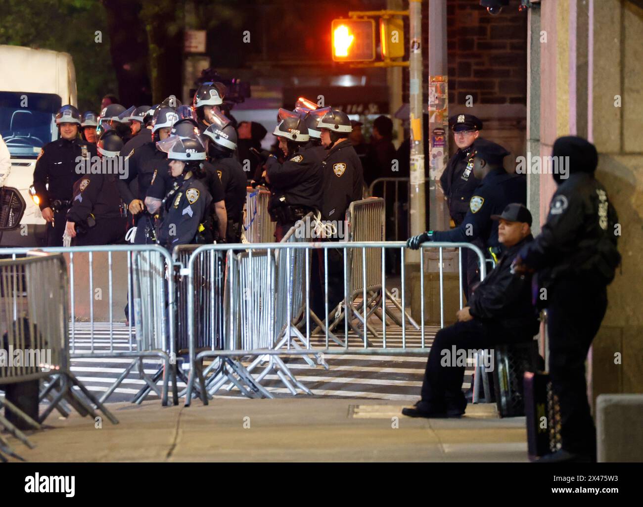 New York, United States. 30th Apr, 2024. A line of NYPD police officers ...