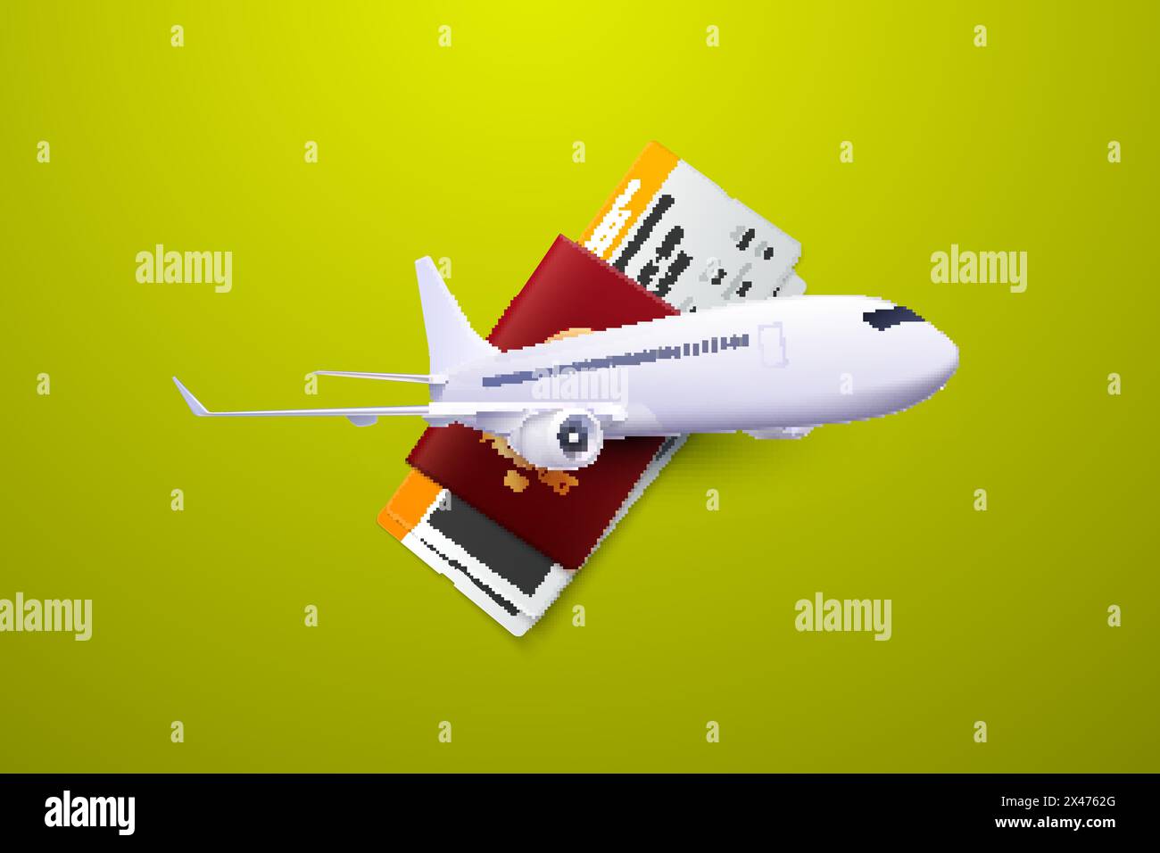 Travel Composition With Passport Boarding Pass And Airplane Stock
