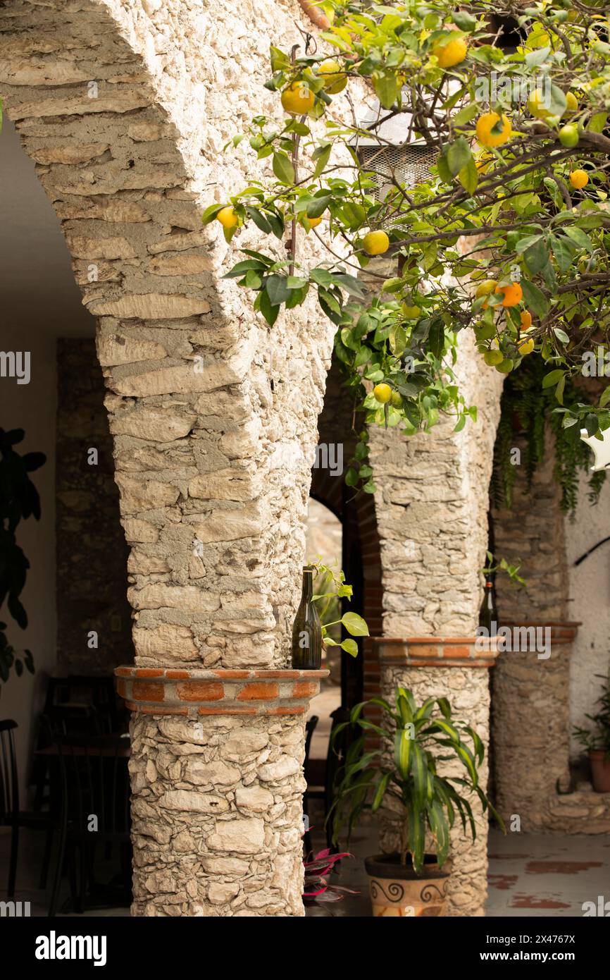 Architectural detail view of a beautiful arch way in colonial Bernal ...