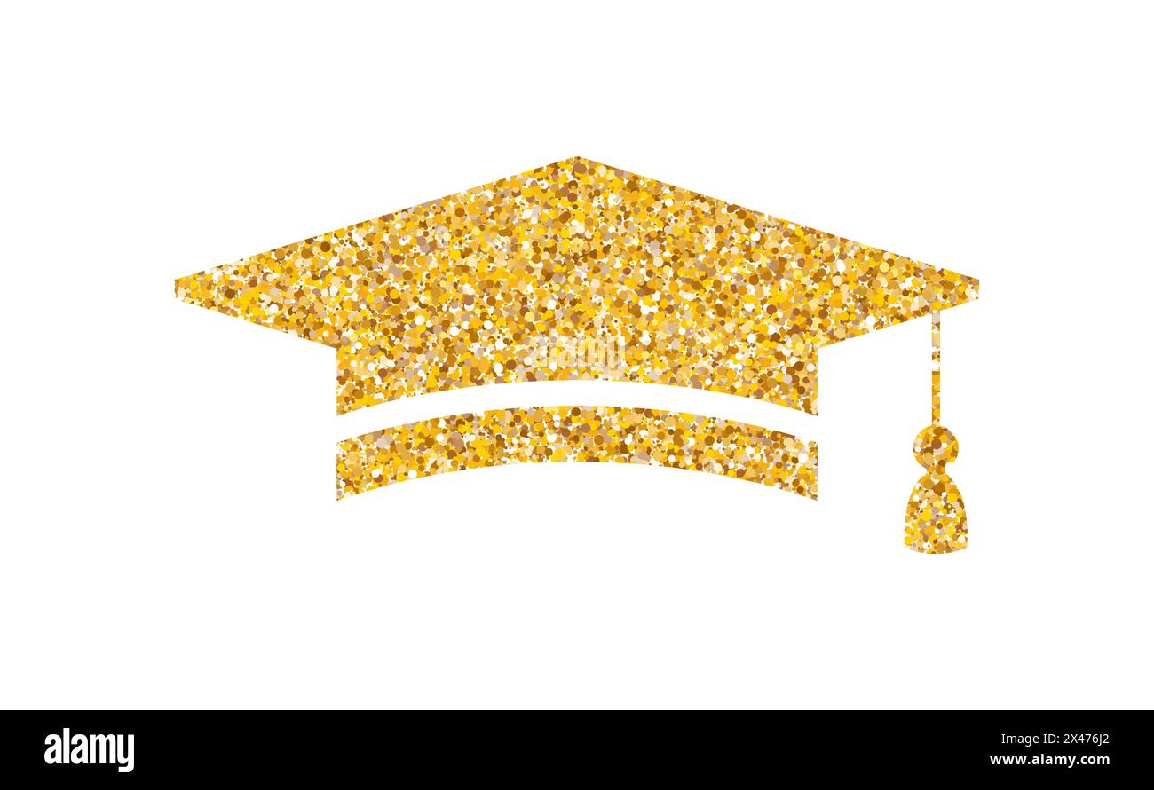 Graduation hat glitter logo. Graduate cap flat sparkling luxury gold ...