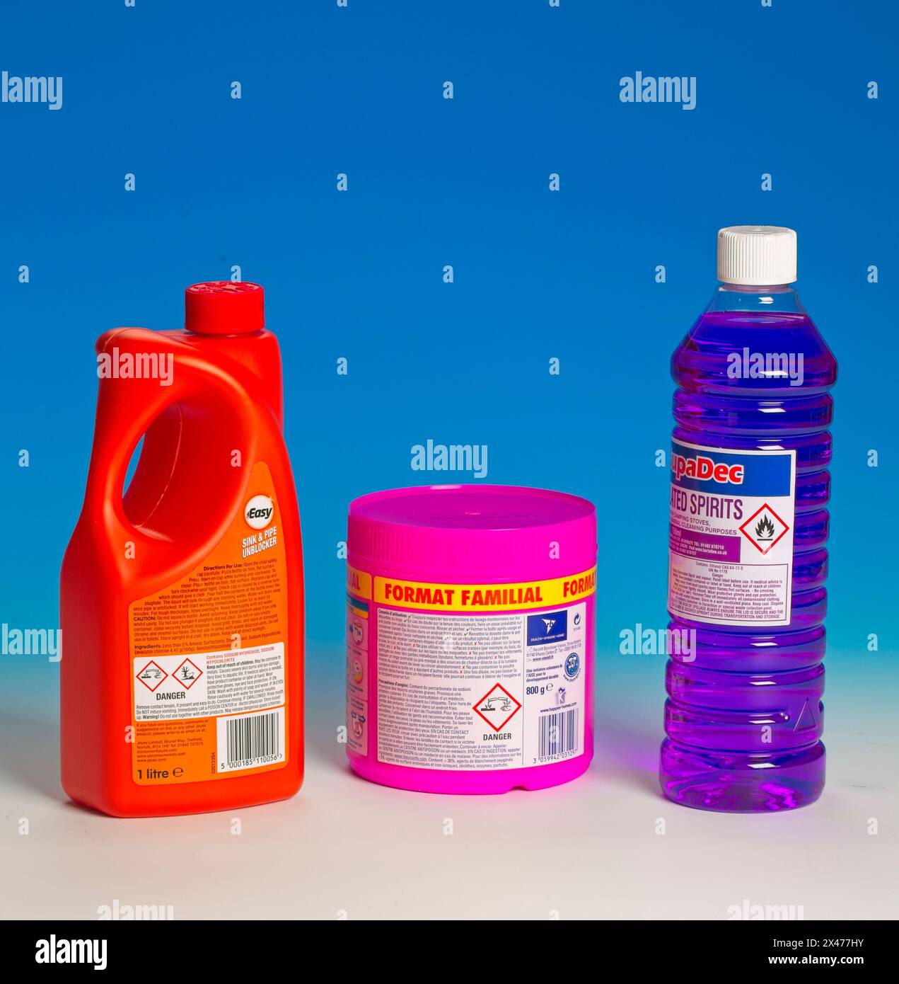 Editorial use only Household products with chemical warning labels. The ...