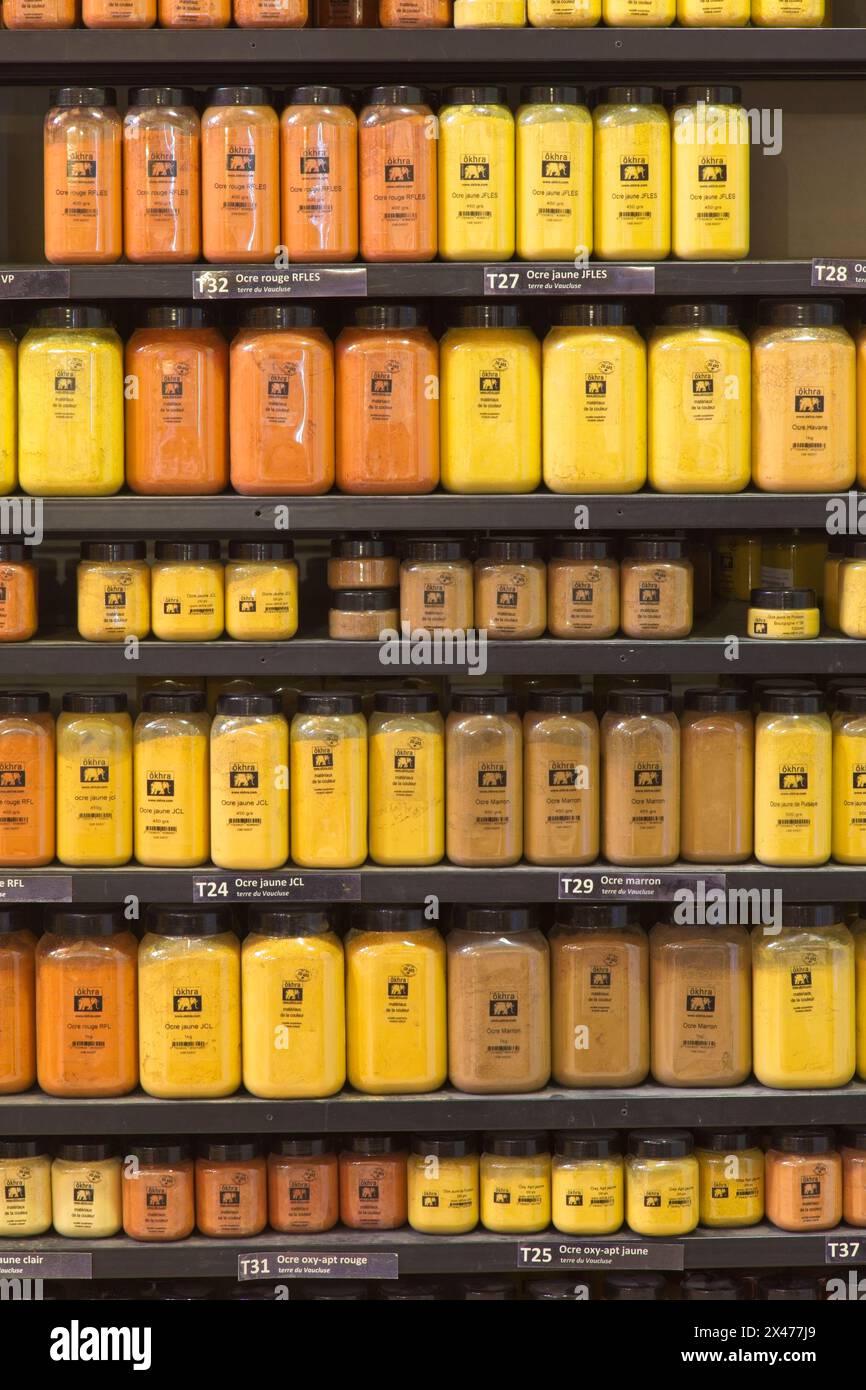 Editorial use only Pots of powdered ochre pigment. The traditional ...