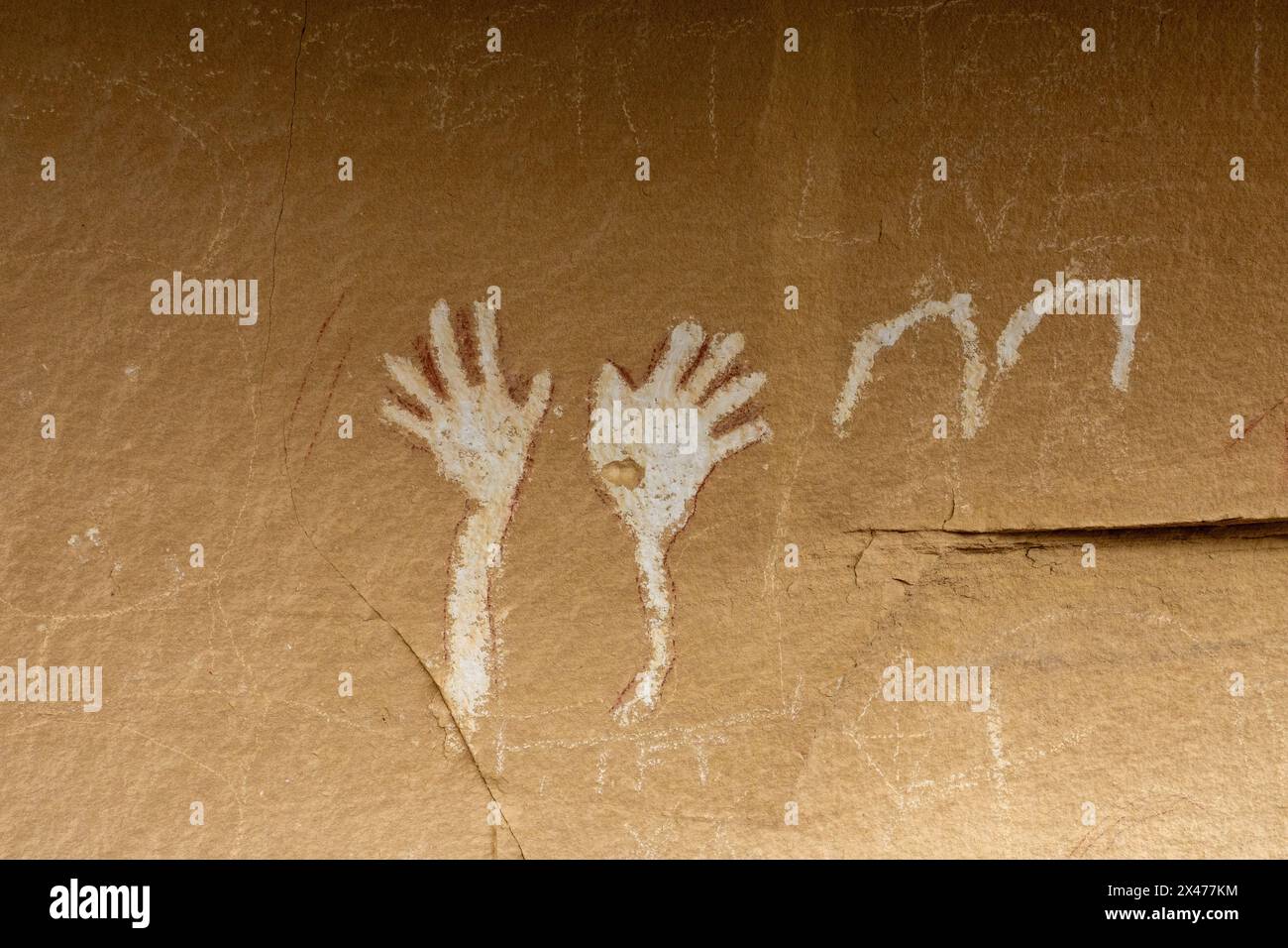 Native American pictographs at the Waving Hands Canyon rock art site in ...