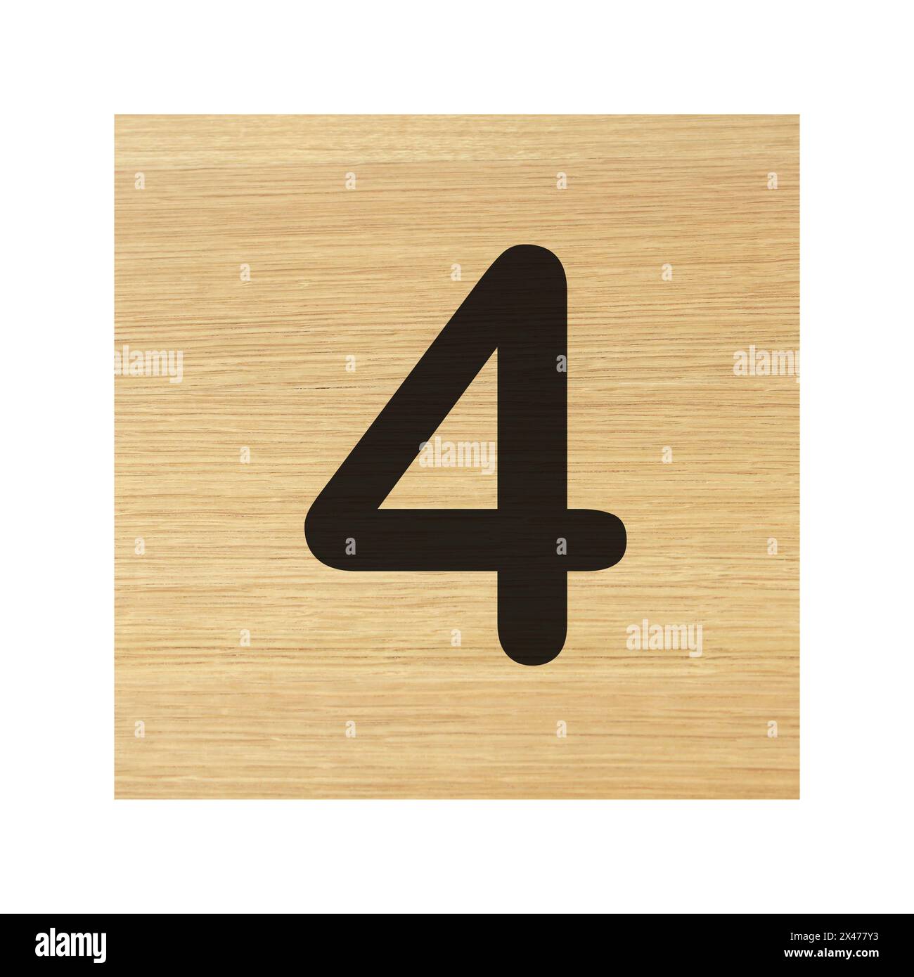 Four 4 wood block on white with clipping path Stock Photo - Alamy