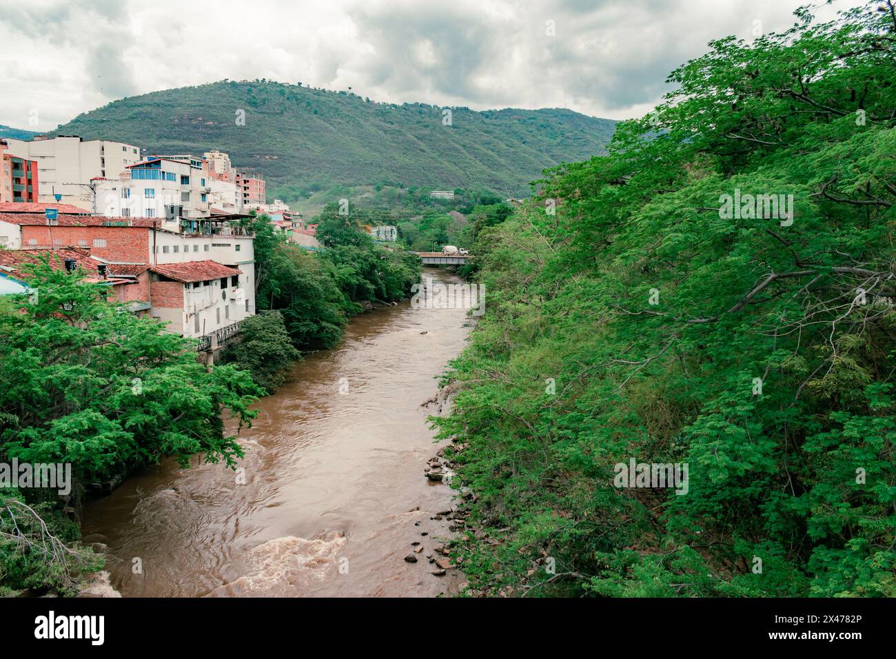landscape of the Fonce River in the rainy season as it passes through ...