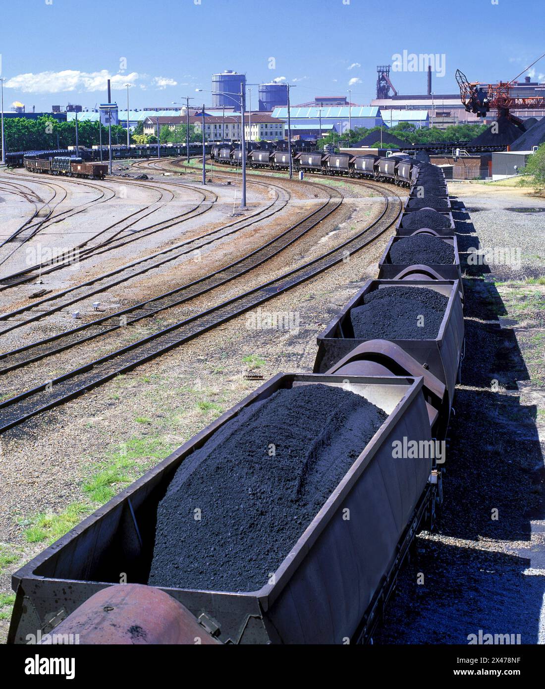Coal trains arriving at the Newcastle steel works, New South Wales from ...
