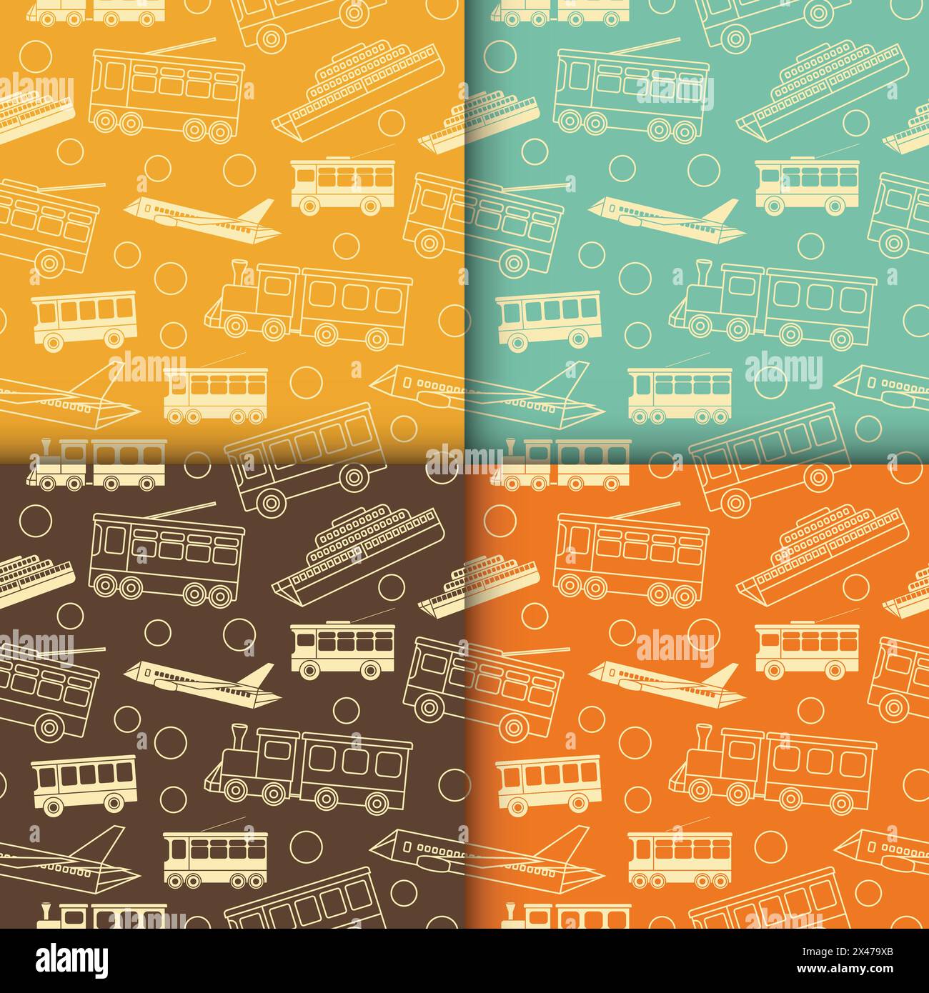 Retro seamless patterns with outline transport. Vintage. backgrounds ...