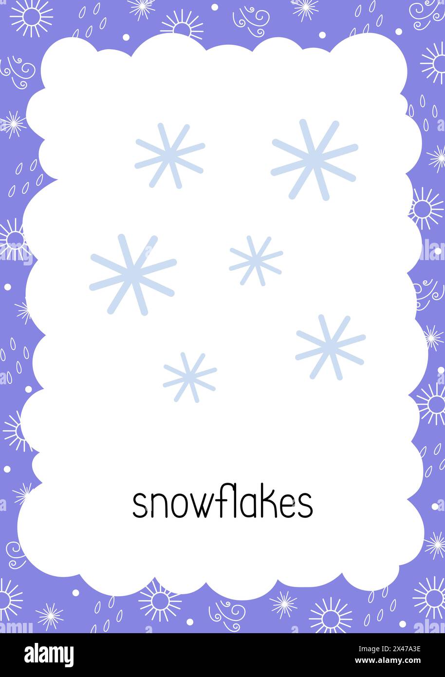 Weather flash card Snowflakes topical vocabulary learning printable ...