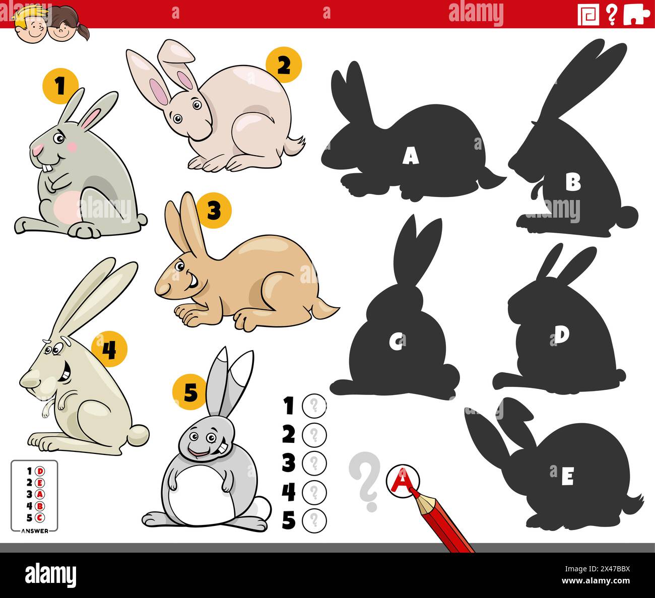 Cartoon illustration of finding the right shadows to the pictures ...