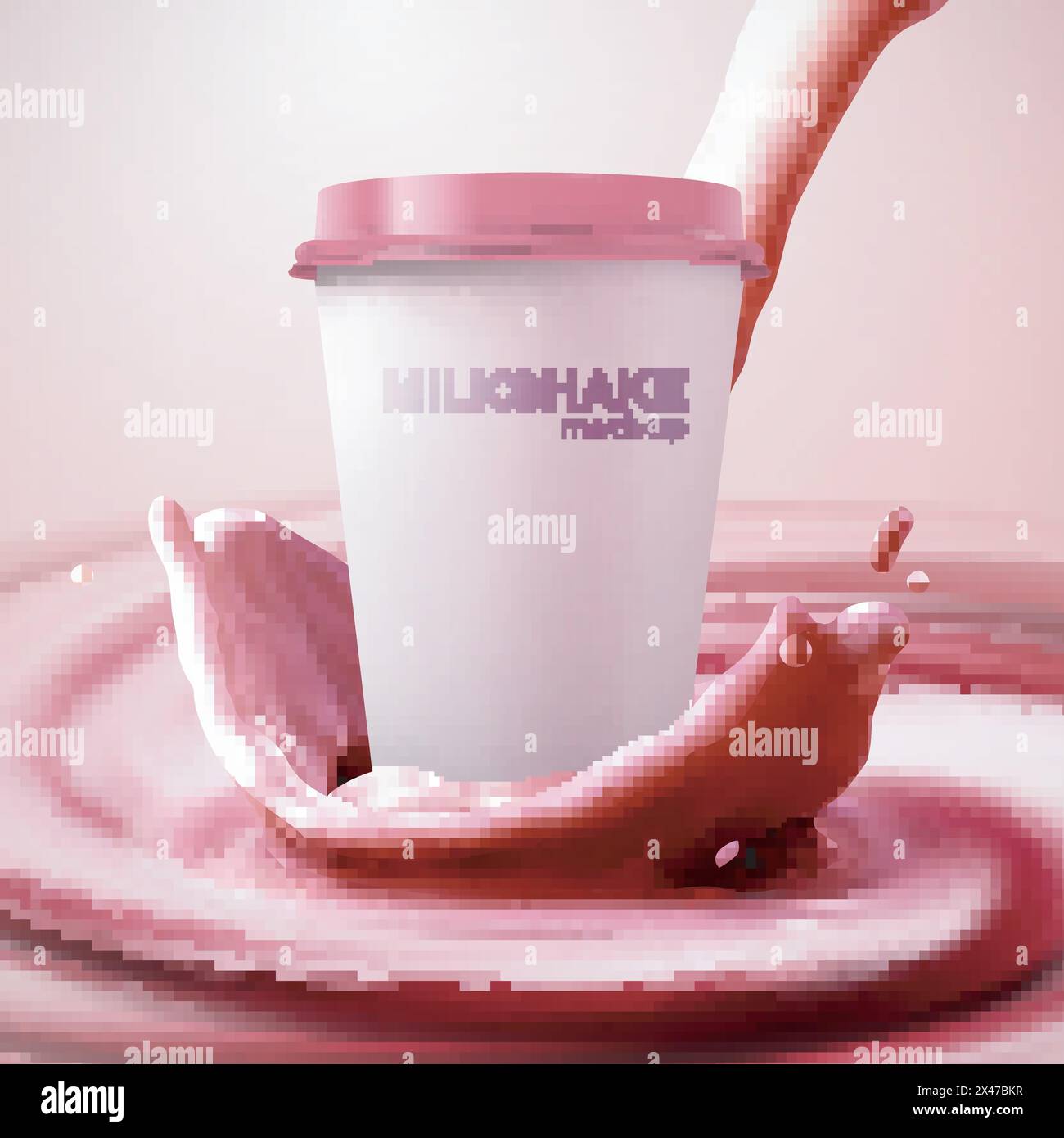 Paper milkshake cup mockup with fruity red crown splash and swirling ...