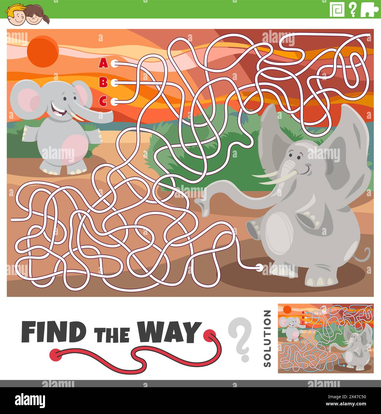 Cartoon illustration of find the way maze puzzle activity with funny ...