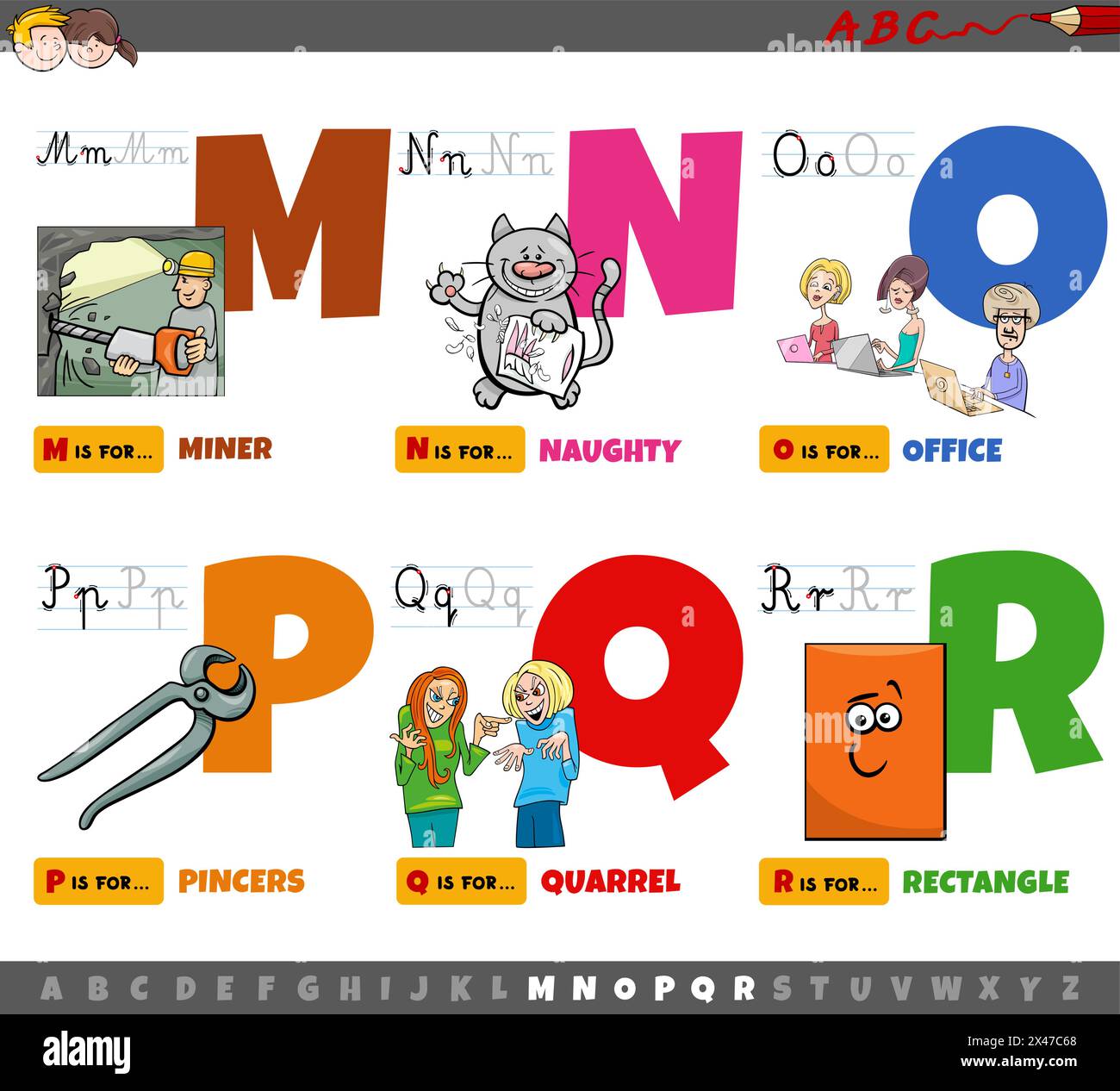 Cartoon illustration of capital letters from alphabet educational set ...