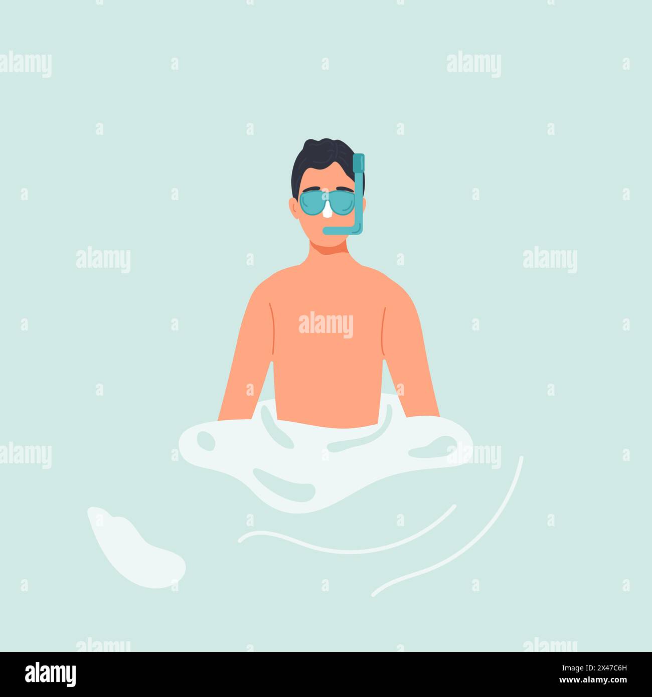 Illustration of a Man with Snorkeling Gear Floating in Calm Waters ...