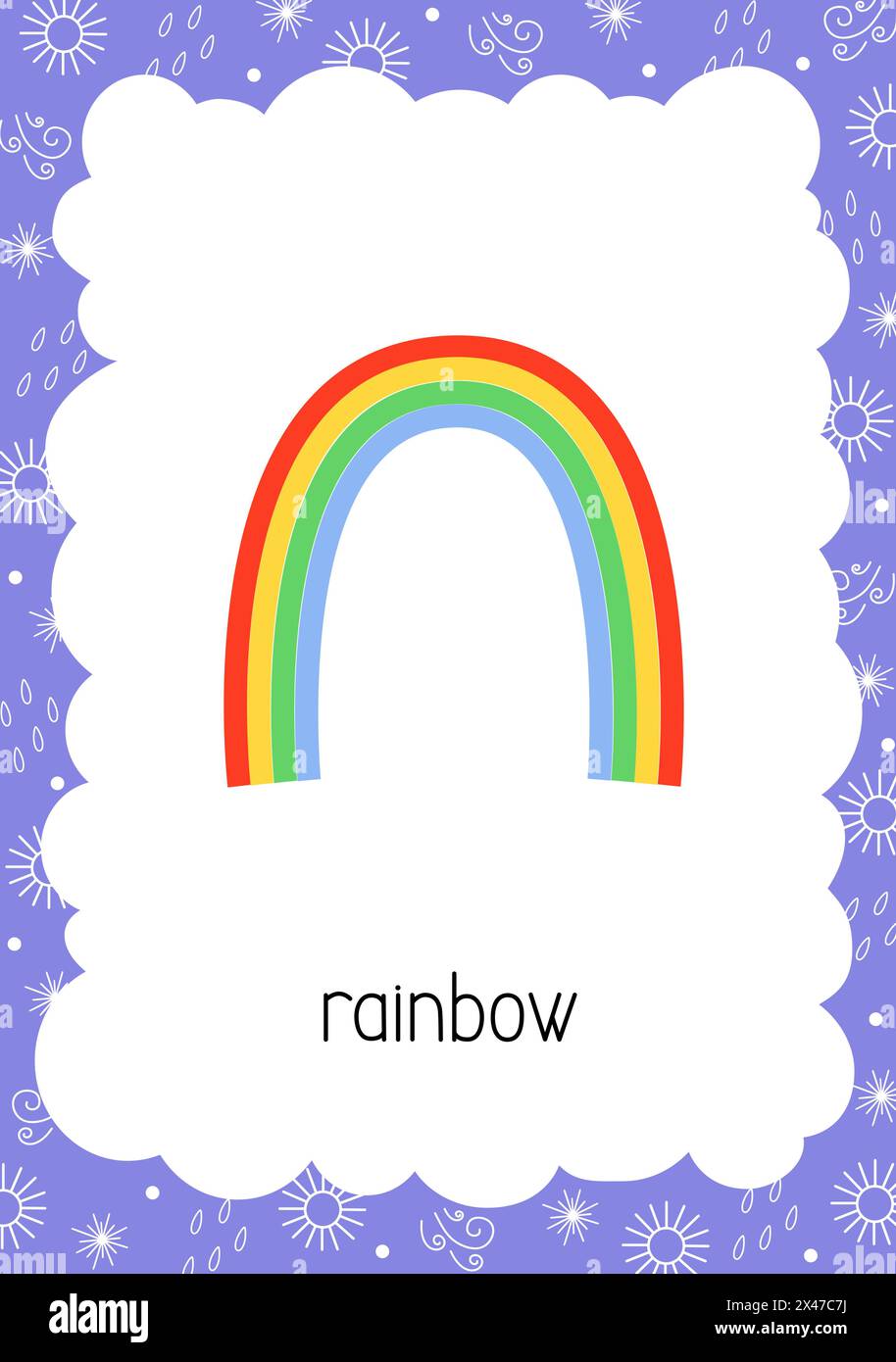 Weather flash card Rainbow topical vocabulary learning printable ...