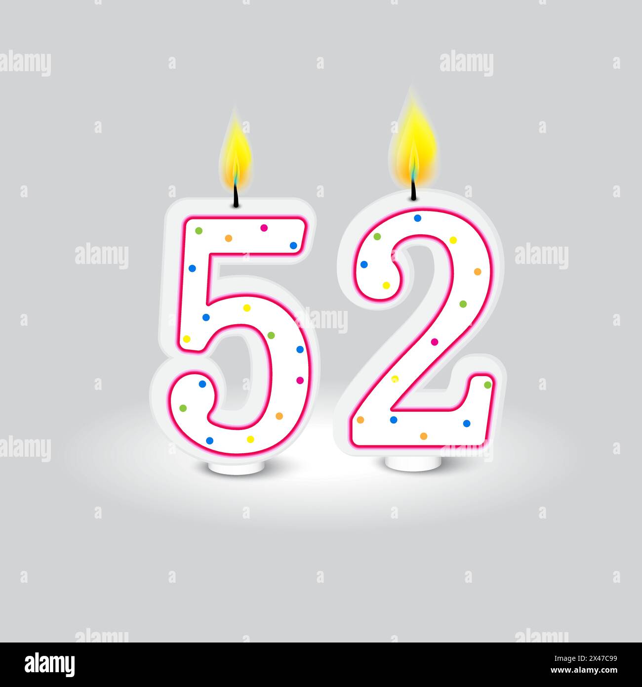 Birthday Candles Number 52 Vector. Festive numeral with flames ...