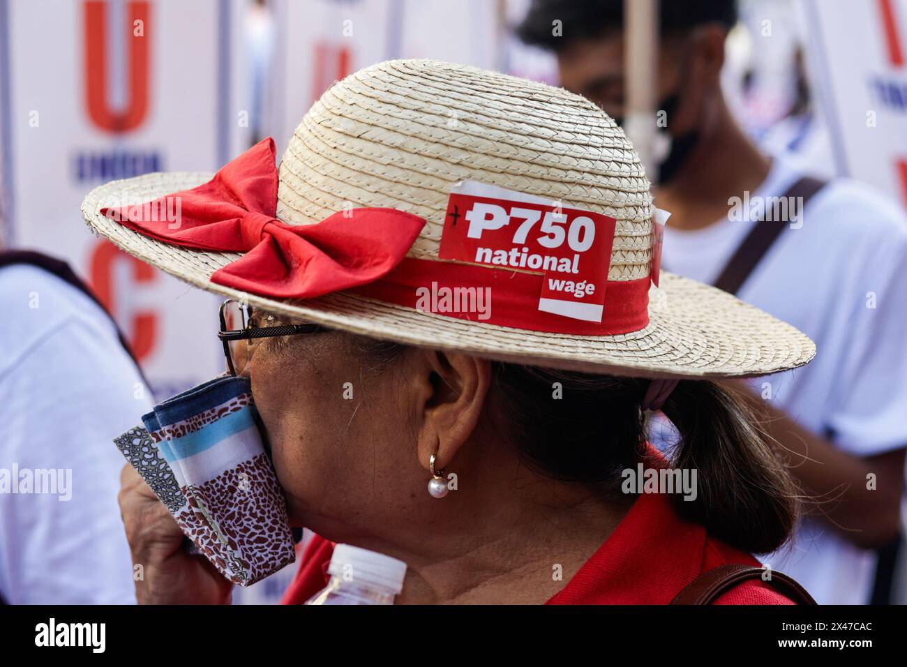 Manila, Manila, The Philippines. 1st May, 2024. A protester with a hat ...
