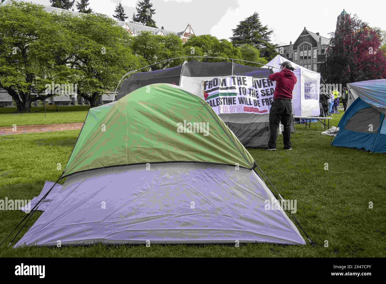 pril 29, 2024, Seattle, Washington, USA: Activists set up tents for a ...